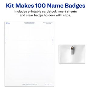 Avery Clip Name Badges, Print or Write, 2.25" x 3.5", 100 Inserts & Badge Holders with Clips (74461)