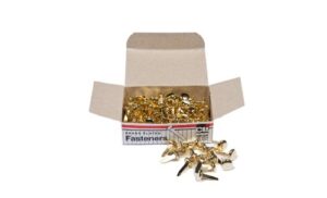 charles leonard fasteners, round head, brass plated, 1/2 inch shank, 8 mm head, 100-pack (2r-bp)