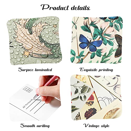 Gersoniel 60 PCS Vintage Collection Postcard Set Retro Style Botanical Butterfly Mushroom Nature and Ephemera Postcards for DIY Card Paper