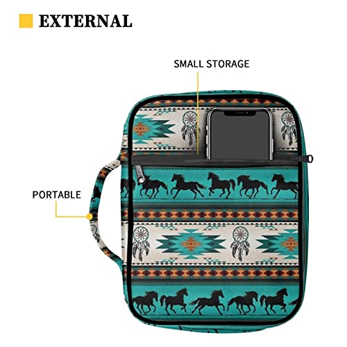 Suobstales Aztec Horse Bible Cover for Women Men, Southwest Tirbal Portable Carrying Book Case Church Bag Bible Protective with Handle and Zippered Pocket