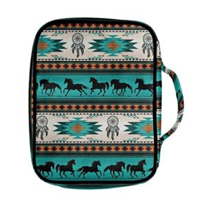 Suobstales Aztec Horse Bible Cover for Women Men, Southwest Tirbal Portable Carrying Book Case Church Bag Bible Protective with Handle and Zippered Pocket