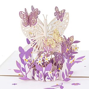 bajayvovo purple butterfly birthday pop up card, butterfly flower 3d greeting card butterfly gift for women wife girl daughter, mothers day thinking of you anniversary, all occasion