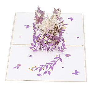 Bajayvovo Purple Butterfly Birthday Pop Up Card, Butterfly Flower 3D Greeting Card Butterfly Gift for Women Wife Girl Daughter, Mothers Day Thinking of You Anniversary, All Occasion