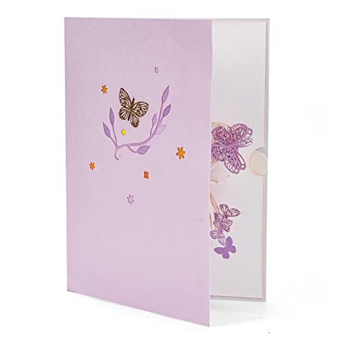 Bajayvovo Purple Butterfly Birthday Pop Up Card, Butterfly Flower 3D Greeting Card Butterfly Gift for Women Wife Girl Daughter, Mothers Day Thinking of You Anniversary, All Occasion