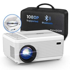 hd bluetooth projector built in dvd player, fangor mini movie projector 1080p support for outdoor, portable dvd projector for home theater, compatible with hdmi/vga/av/usb/tv/pc (carry bag included)