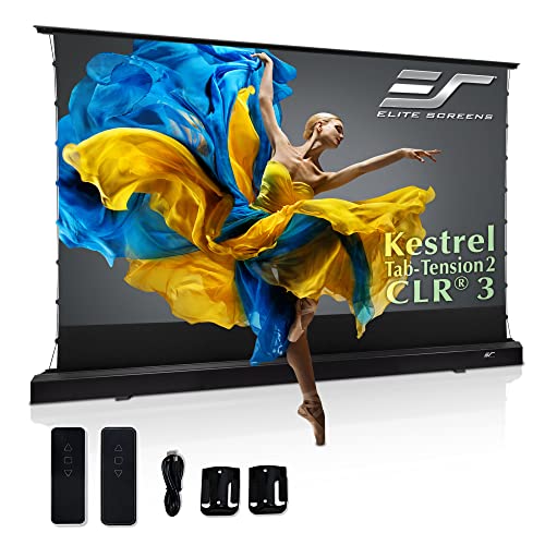 EliteProjector Screens Kestrel Tab-Tension CLR3, 101" Diag. 16:9, Ultra-Short Throw Ceiling Ambient Light Rejecting (CLR®/ALR) Electric Floor-Rising Projector Screen, Black Casing, FTE101UH2-CLR3