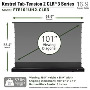 EliteProjector Screens Kestrel Tab-Tension CLR3, 101" Diag. 16:9, Ultra-Short Throw Ceiling Ambient Light Rejecting (CLR®/ALR) Electric Floor-Rising Projector Screen, Black Casing, FTE101UH2-CLR3