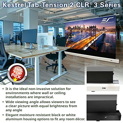 EliteProjector Screens Kestrel Tab-Tension CLR3, 101" Diag. 16:9, Ultra-Short Throw Ceiling Ambient Light Rejecting (CLR®/ALR) Electric Floor-Rising Projector Screen, Black Casing, FTE101UH2-CLR3