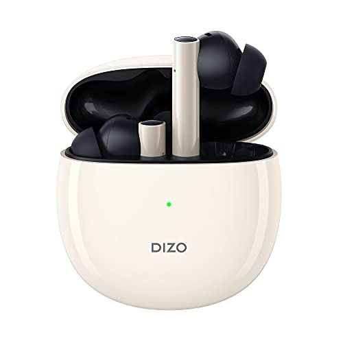 DIZO GoPods Bluetooth 5.2 Headphones TWS Active Noise Canceling Earbuds Hi-Fi Bass Boost Built-in Waterproof Wireless Headset Mic 25H Play Time Super Low Latency Gaming Mode White