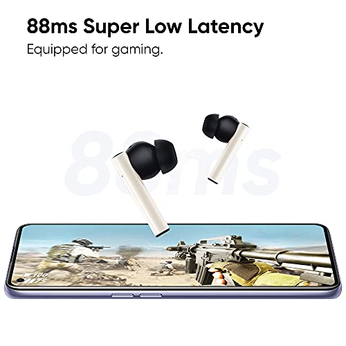 DIZO GoPods Bluetooth 5.2 Headphones TWS Active Noise Canceling Earbuds Hi-Fi Bass Boost Built-in Waterproof Wireless Headset Mic 25H Play Time Super Low Latency Gaming Mode White