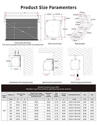 VIVIDSTORM-Projection Screen,Obsidian Long Focus ALR Slimline Motorized Office Presentation,Indoor Stand Movie Screen,Compatible with Lumen up to 2500ANSI Standard Throw Projector,VMSLALR120H