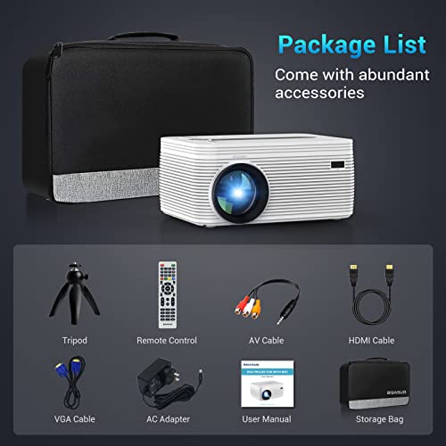 BIGASUO 5G WiFi Projector with DVD Player - 1080P Supported Home Projector with Bluetooth & Zoom, Portable Outdoor Movie Projector with Carry Bag & Tripod Compatible with Phone/Laptop/PS4/TV Stick