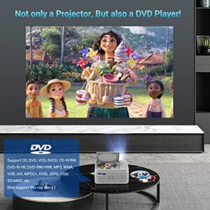 BIGASUO 5G WiFi Projector with DVD Player - 1080P Supported Home Projector with Bluetooth & Zoom, Portable Outdoor Movie Projector with Carry Bag & Tripod Compatible with Phone/Laptop/PS4/TV Stick