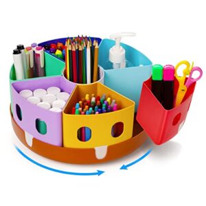 gamenote rotating art supply organizer – lazy susan office school supplies for kids desk organizers and storage homeschool craft caddy classroom organization (large)