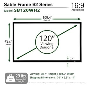 Elite Screens Sable Frame B2 120-INCH Projector Screen Diagonal 16:9 Diag Active 3D 4K 8K Ultra HD Ready Fixed Frame Home Movie Theater Black Projection Screen with Kit, SB120WH2, CineWhite UHD-B