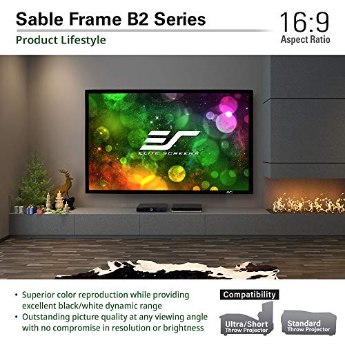 Elite Screens Sable Frame B2 120-INCH Projector Screen Diagonal 16:9 Diag Active 3D 4K 8K Ultra HD Ready Fixed Frame Home Movie Theater Black Projection Screen with Kit, SB120WH2, CineWhite UHD-B