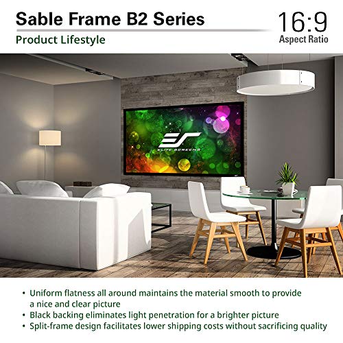 Elite Screens Sable Frame B2 120-INCH Projector Screen Diagonal 16:9 Diag Active 3D 4K 8K Ultra HD Ready Fixed Frame Home Movie Theater Black Projection Screen with Kit, SB120WH2, CineWhite UHD-B