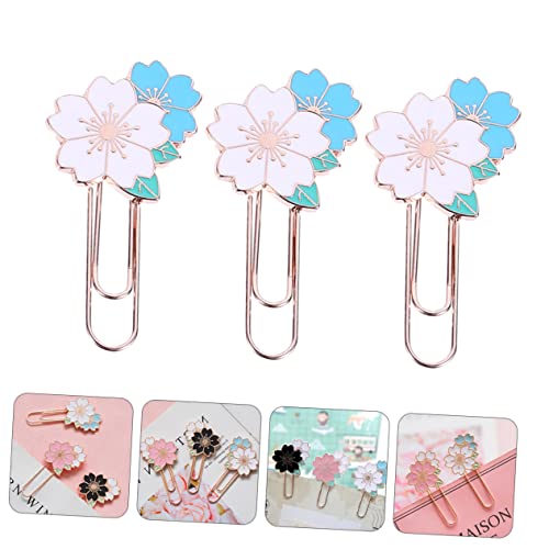 Operitacx 3pcs Cherry Blossom Paper Clip Girl Hair Clips Flower Bookmark Bookmarks for Kids Bulk Antique Bookmark Paper File Clip Holder Reading Bookmark Page Marker Clip Bookmark Clip Metal