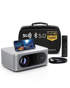 projector with wifi and bluetooth, turboamp 5g native 1080p movie projector, 4k supported, 300 ansi lm 200″ display home movie theater projector, compatible w/tv stick/phone/pc/ps5