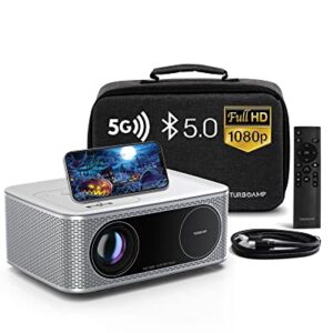 Projector with WiFi and Bluetooth, TURBOAMP 5G Native 1080P Movie Projector, 4K Supported, 300 ANSI lm 200" Display Home Movie Theater Projector, Compatible w/TV Stick/Phone/PC/PS5