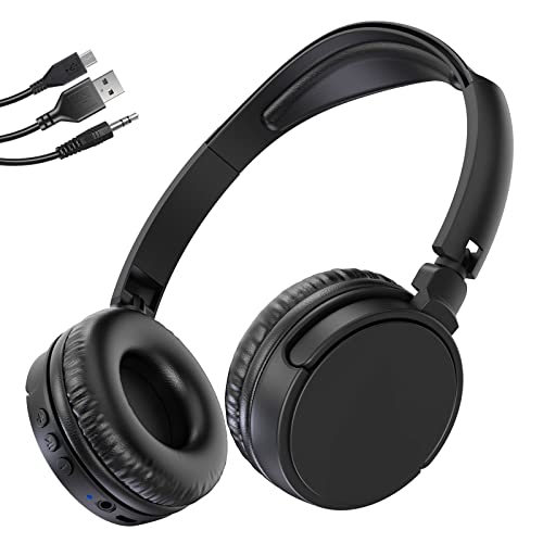 AUOUA Bluetooth Headphones On-Ear Foldable Wireless Headset with Mic,Soft Earmuffs&Light Weight Over Ear Headphones with Deep Bass for Home School Office Travel(Black)