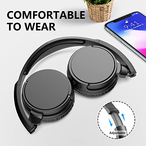 AUOUA Bluetooth Headphones On-Ear Foldable Wireless Headset with Mic,Soft Earmuffs&Light Weight Over Ear Headphones with Deep Bass for Home School Office Travel(Black)