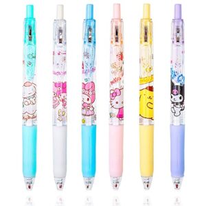 fourfine 6 pcs kawaii pens anime kitty pen merchandise black ink 0.5mm ballpoint pens cat office school supplies for girls women press gel pen