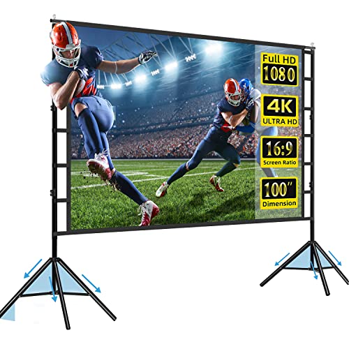 Projector Screen and Stand, 100 inch Portable Projection Screen 16:9 4K HD Rear Front Projections Movies Screen for Indoor Outdoor Home Theater Backyard(100)