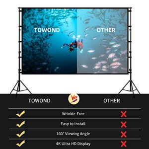 Projector Screen and Stand,Towond 120 inch Outdoor Projection Screen, Portable 16:9 4K HD Rear Front Movie Screen with Carry Bag Wrinkle-Free Design for Home Theater Backyard Cinema