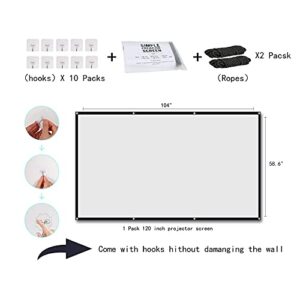 120 inch Projector Screen Outdoor 16:19 HD 4K Foldable and Portable Anti-Crease Portable Projector Screen Double Sided Video Projection Screens for Home ，Party,Office, Classroom，Outdoor