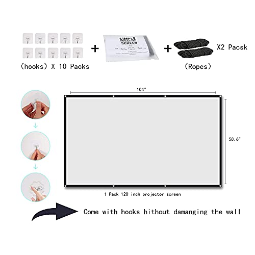 120 inch Projector Screen Outdoor 16:19 HD 4K Foldable and Portable Anti-Crease Portable Projector Screen Double Sided Video Projection Screens for Home ，Party,Office, Classroom，Outdoor