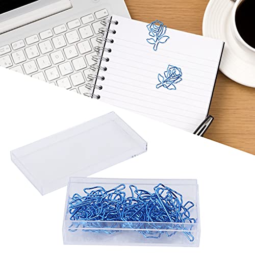 10Pcs Metal Paper Clips, Blue Roses Shaped Paperclip, Metal Paper Clamps Flower Paper Clip for Bookmark Notebook Agenda Book