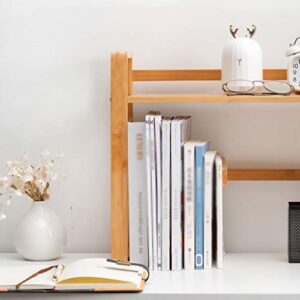 PHONME Bookcase Shelf Natural Bamoo Ware Desktop Bookshelves ，Office Desktop File Rack Storage Rack Display Rack ，Student Dormitory Desktop Standing Bookshelf Standing Book Shelves Desk Organiser