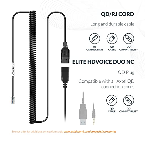 Axtel Bundle Elite HDvoice Duo NC with AXC-04 Cable | Noise Cancellation - Compatible with Cisco 6900, 7800, 7900, 8800, 8900, 9900 Series Phones