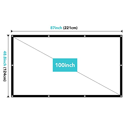 Projector Screen 100 inch, COI Outdoor Movie Screen 16:9 Foldable and Anti-Crease，Portable Projector Screen for Home Theater Outdoor Indoor Support Double Sided Projection