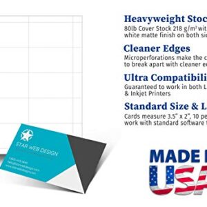 Heavyweight White Blank Business Card Paper - 100 Sheets / 1000 Business Cards - 80lb Cover / 218 gsm - Inkjet & Laser Printer Compatible - Standard 3.5 x 2 Inches