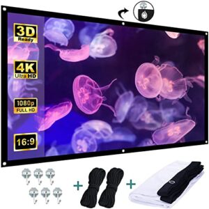 100 inch projector screen portable projector screen outdoor- small movie projector screens 16:9 hd 4k foldable and mini video projector screen for travel walls mount backyard movie night parties