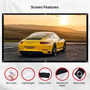 100 inch Projector Screen Portable Projector Screen Outdoor- Small Movie Projector Screens 16:9 HD 4K Foldable and Mini Video Projector Screen for Travel Walls Mount Backyard Movie Night Parties