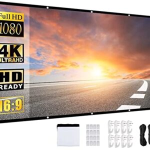 NMEPLAD Projector Screen 120INCH,Portable Movie Screen for Outdoor Indoor,4K 16:9 HD Foldable Wrinkle-Free Screen,1.1 GAIN,160°Viewing,Support Front Rear Projection with 16sticky Hooks & 8 Nail Hooks