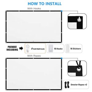 NMEPLAD Projector Screen 120INCH,Portable Movie Screen for Outdoor Indoor,4K 16:9 HD Foldable Wrinkle-Free Screen,1.1 GAIN,160°Viewing,Support Front Rear Projection with 16sticky Hooks & 8 Nail Hooks