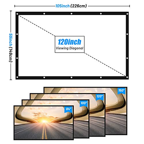 NMEPLAD Projector Screen 120INCH,Portable Movie Screen for Outdoor Indoor,4K 16:9 HD Foldable Wrinkle-Free Screen,1.1 GAIN,160°Viewing,Support Front Rear Projection with 16sticky Hooks & 8 Nail Hooks