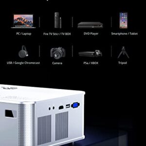 NIKISHAP Projector with WiFi and Bluetooth, Small Projector 4K Outdoor Movie Projector Short Throw, Smart Phone 1080P Projector Compatible with HDMI, VGA, USB, TV Stick, iOS, Android, PC, Laptop