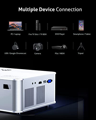 NIKISHAP Projector with WiFi and Bluetooth, Small Projector 4K Outdoor Movie Projector Short Throw, Smart Phone 1080P Projector Compatible with HDMI, VGA, USB, TV Stick, iOS, Android, PC, Laptop