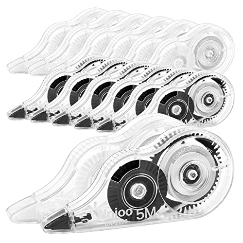 Unjoo Whiteout Correction Tape, Easy To Use Applicator for Instant Corrections Correct Wrong Writing At Any Time, For school, Office (12-pack, 5M/196" x 0.2")