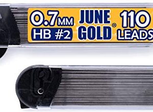 June Gold 8 Pack 0.7 mm HB #2 Mechanical Pencils, Extra Long Spin Eraser, 2 Lead Dispensers/w 220 Refills & 8 Refill Erasers, Break Resistant Lead, Soft Non-Slip Grip