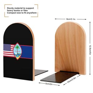 Guam Flag & American Flag Wood Book Ends for Shelves Non-Skid Bookend Book Stand Book Holder Stopper for Home Office School