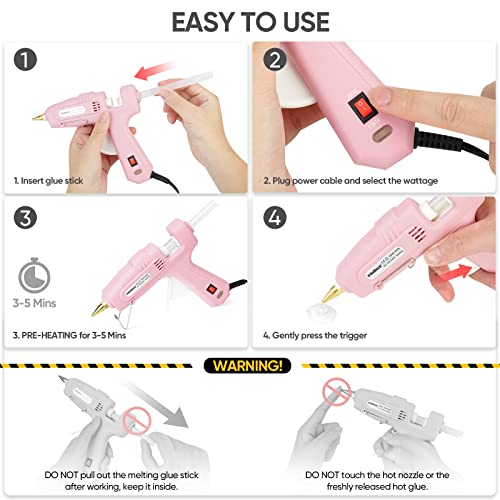 ROMECH Full Size Hot Glue Gun with 60/100W Dual Power and 21 Hot Glue Sticks (7/16"), Fast Preheating Heavy Duty Industrial Gluegun with Storage Case for Crafting, DIY and Repairs (Pink)