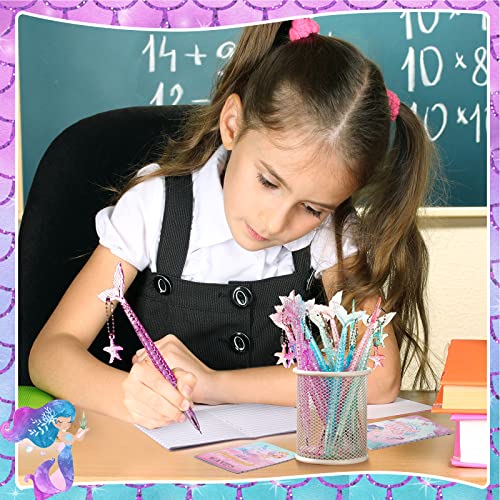 24 Pcs Mermaid Pen and Notebook 5 Inches 12 Cute Mermaid Scale Notepads 12 Mermaid Black Pen for Mermaid Birthday Decorations, Kids Girls School Supplies, Sea Ocean Themed Party Gifts (Elegant)