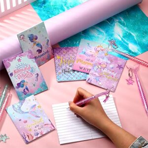 24 Pcs Mermaid Pen and Notebook 5 Inches 12 Cute Mermaid Scale Notepads 12 Mermaid Black Pen for Mermaid Birthday Decorations, Kids Girls School Supplies, Sea Ocean Themed Party Gifts (Elegant)