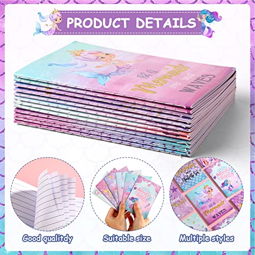 24 Pcs Mermaid Pen and Notebook 5 Inches 12 Cute Mermaid Scale Notepads 12 Mermaid Black Pen for Mermaid Birthday Decorations, Kids Girls School Supplies, Sea Ocean Themed Party Gifts (Elegant)